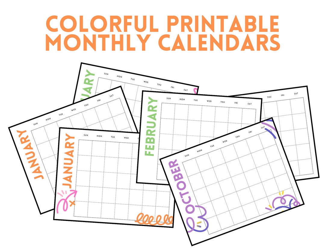 12-month Colorful Blank Calendar Printable Instant Download - Etsy