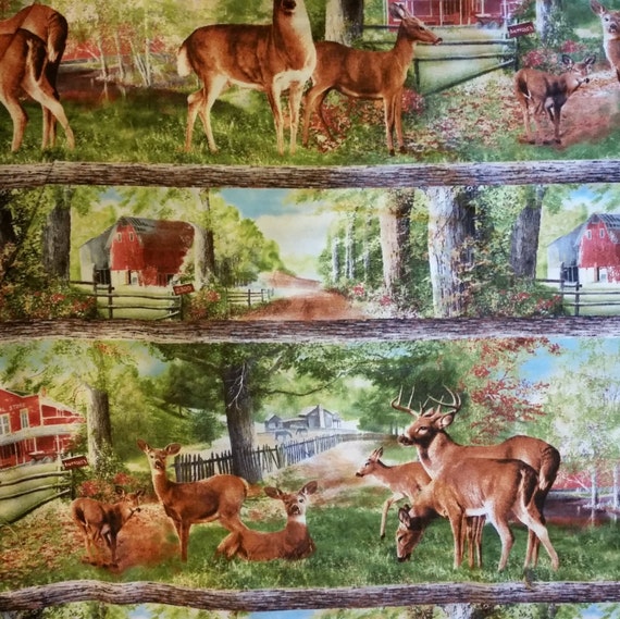 Friendly Visitors Whitetail Deer Border Stripe Fabric - Etsy