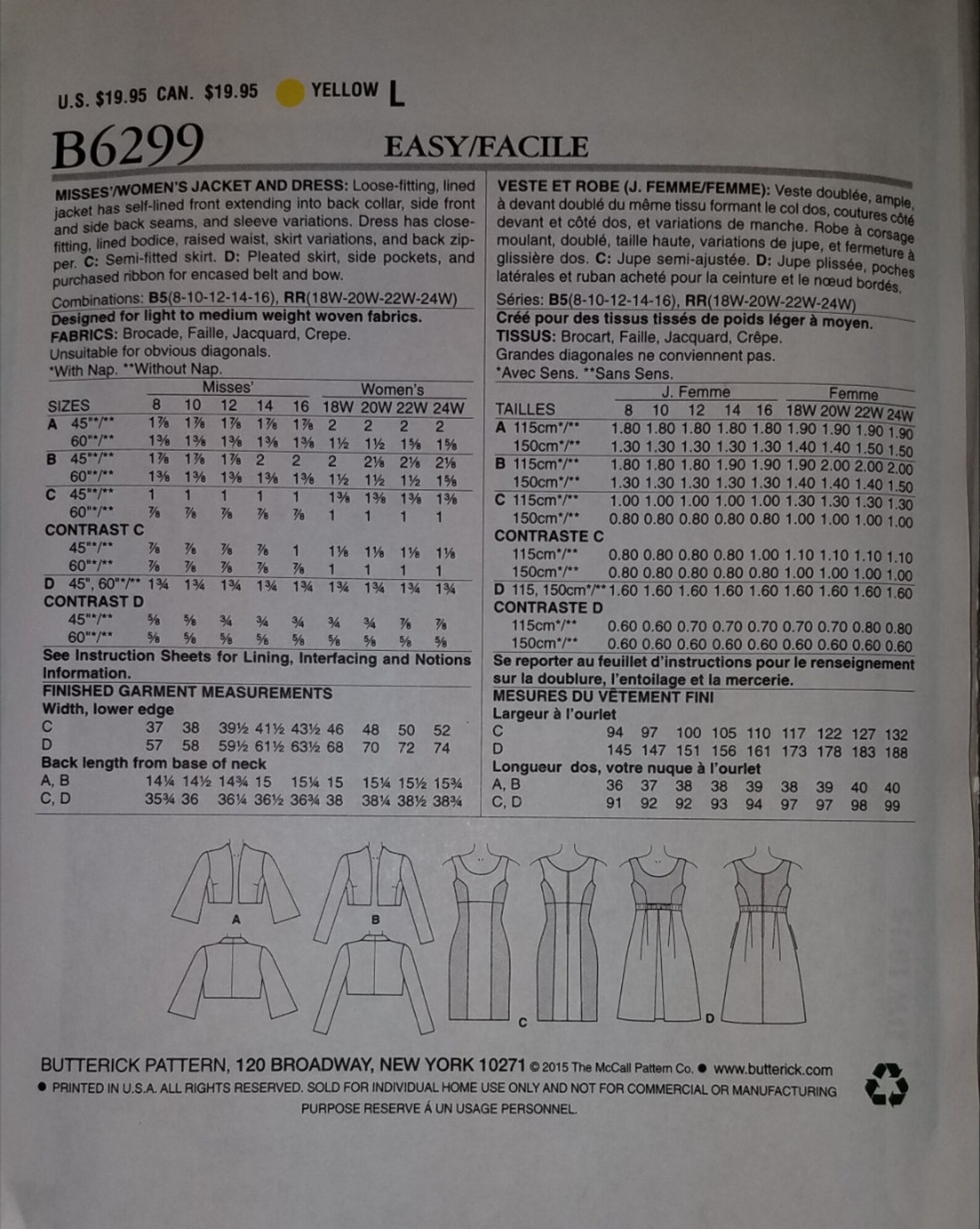Butterick 6299 Sewing Pattern, Sizes 18W-20W-22W-24W - Etsy Ireland