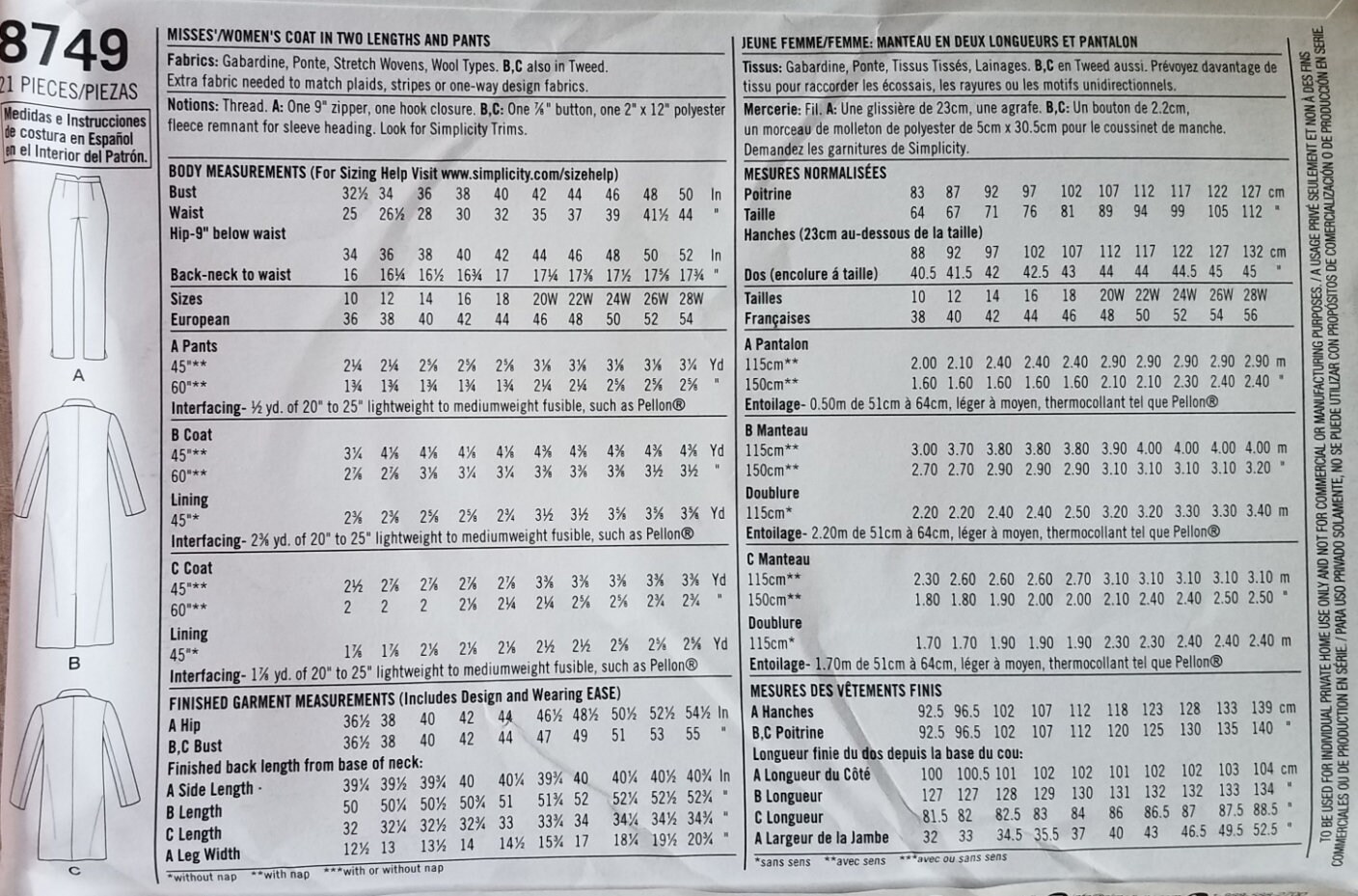 Simplicity 8749 Sewing Pattern, Sizes 20W-28W - Etsy UK