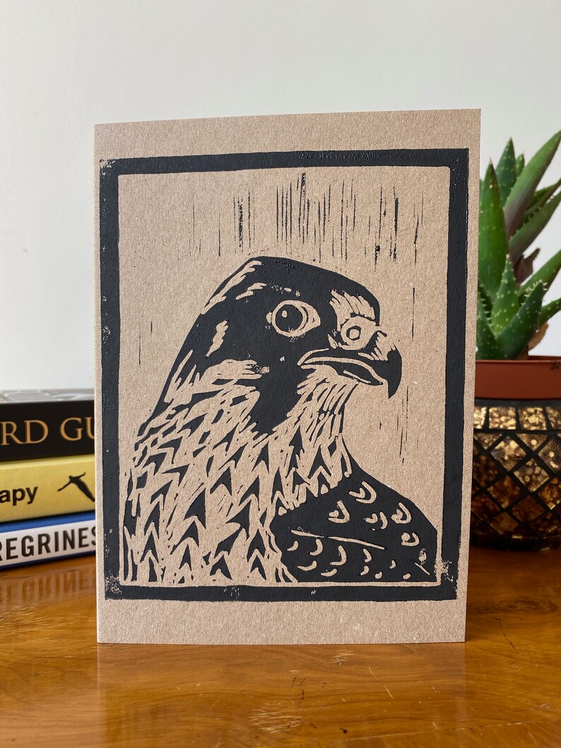 Peregrine Falcon Linoprint Greetings Card - Etsy UK