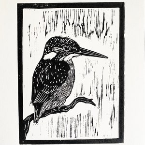 Kingfisher Lino Print Linocut Bird Art - Etsy