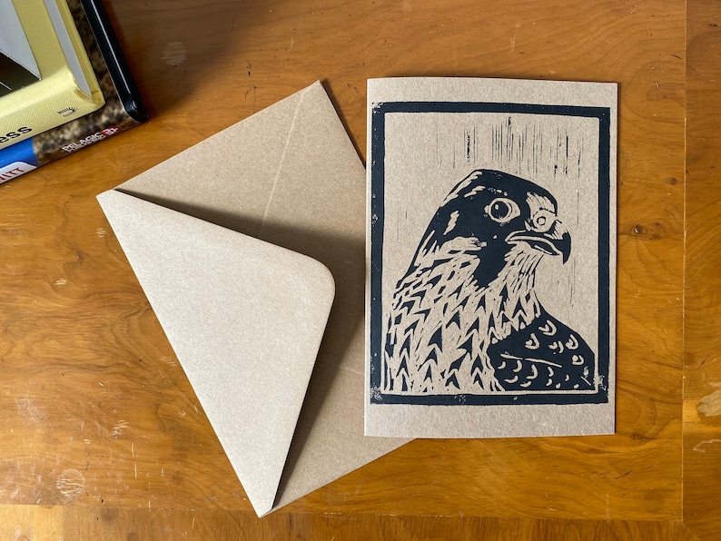 Peregrine Falcon Linoprint Greetings Card - Etsy UK