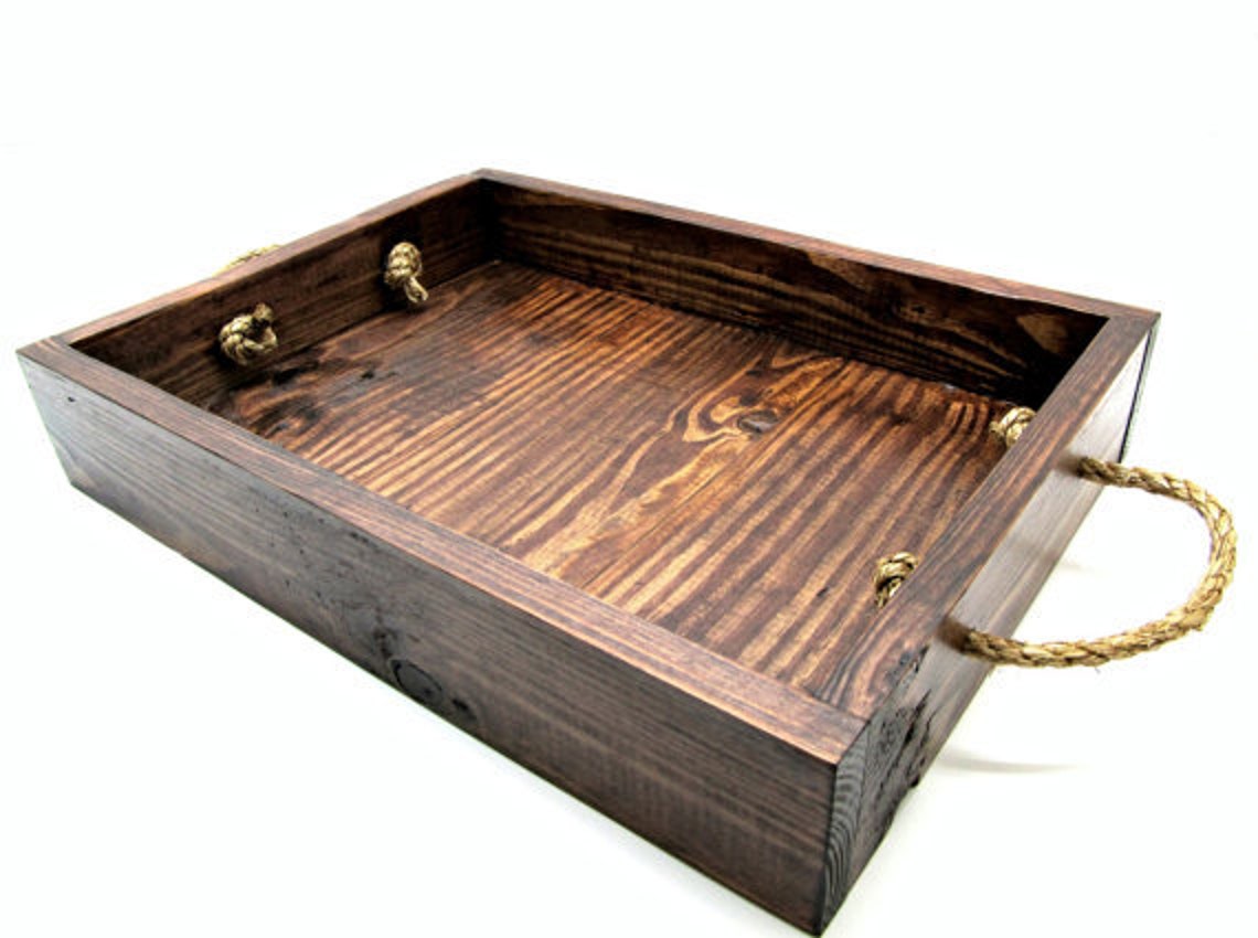 Rustic Wooden Tray with Rope Handles Custom Centerpiece | Etsy