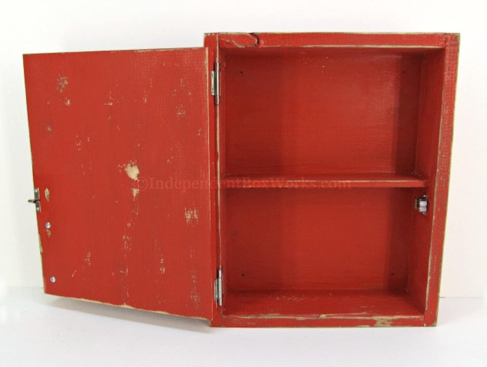 Distressed Red Medicine Cabinet - Handmade Painted White Cross First ...