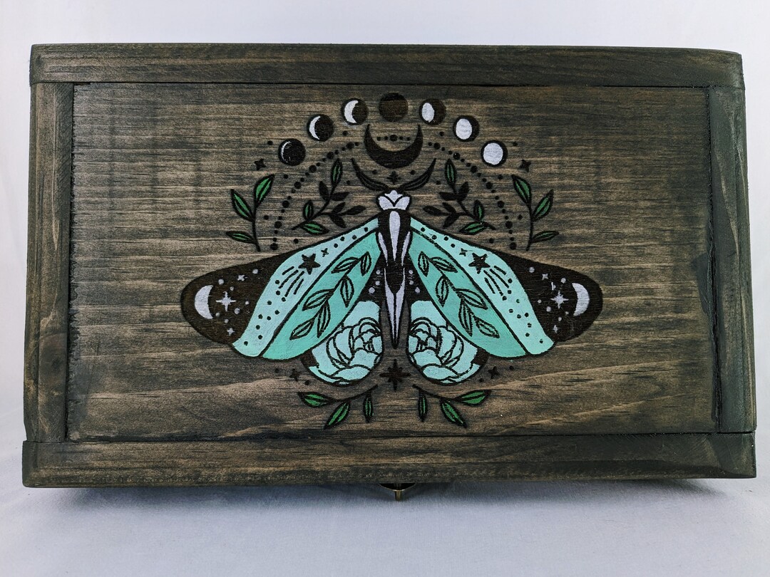 Celestial Luna Moth Engraved Wooden Box - Handcrafted Pagan Jewelry ...