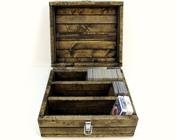 Divided Trading Card Game Storage Box - Rustic Wooden Box With 3 ...
