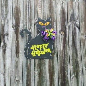 Black Cat Door Hanger,gothic Black Cat Decor,whimsical Halloween Cat ...