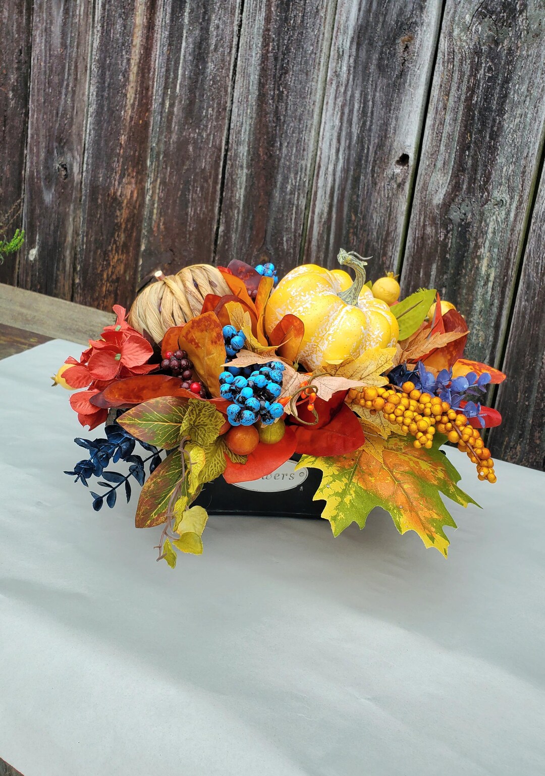Blue Fall Centerpiece, Navy Blue Fall Decor, Designer Fall Arrangement ...