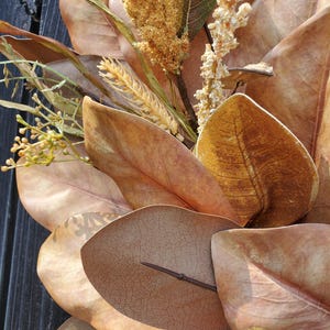 Magnolia Fall Wreath, Faux Magnolia Rust Orange and Brown Leaf for ...