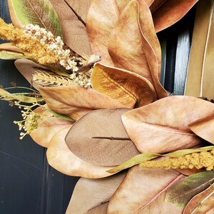 Magnolia Fall Wreath, Faux Magnolia Rust Orange and Brown Leaf for ...
