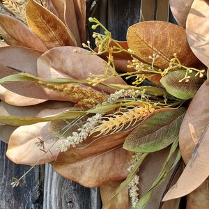 Magnolia Fall Wreath, Faux Magnolia Rust Orange and Brown Leaf for ...