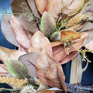 Magnolia Fall Wreath, Faux Magnolia Rust Orange and Brown Leaf for ...
