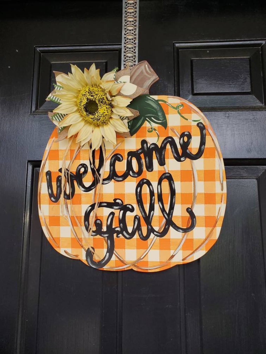 Orange Plaid Pumpkin,pumpkin Doorhanger,welcome Fall,buffalo Check ...