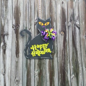 Black Cat Door Hanger,gothic Black Cat Decor,whimsical Halloween Cat ...