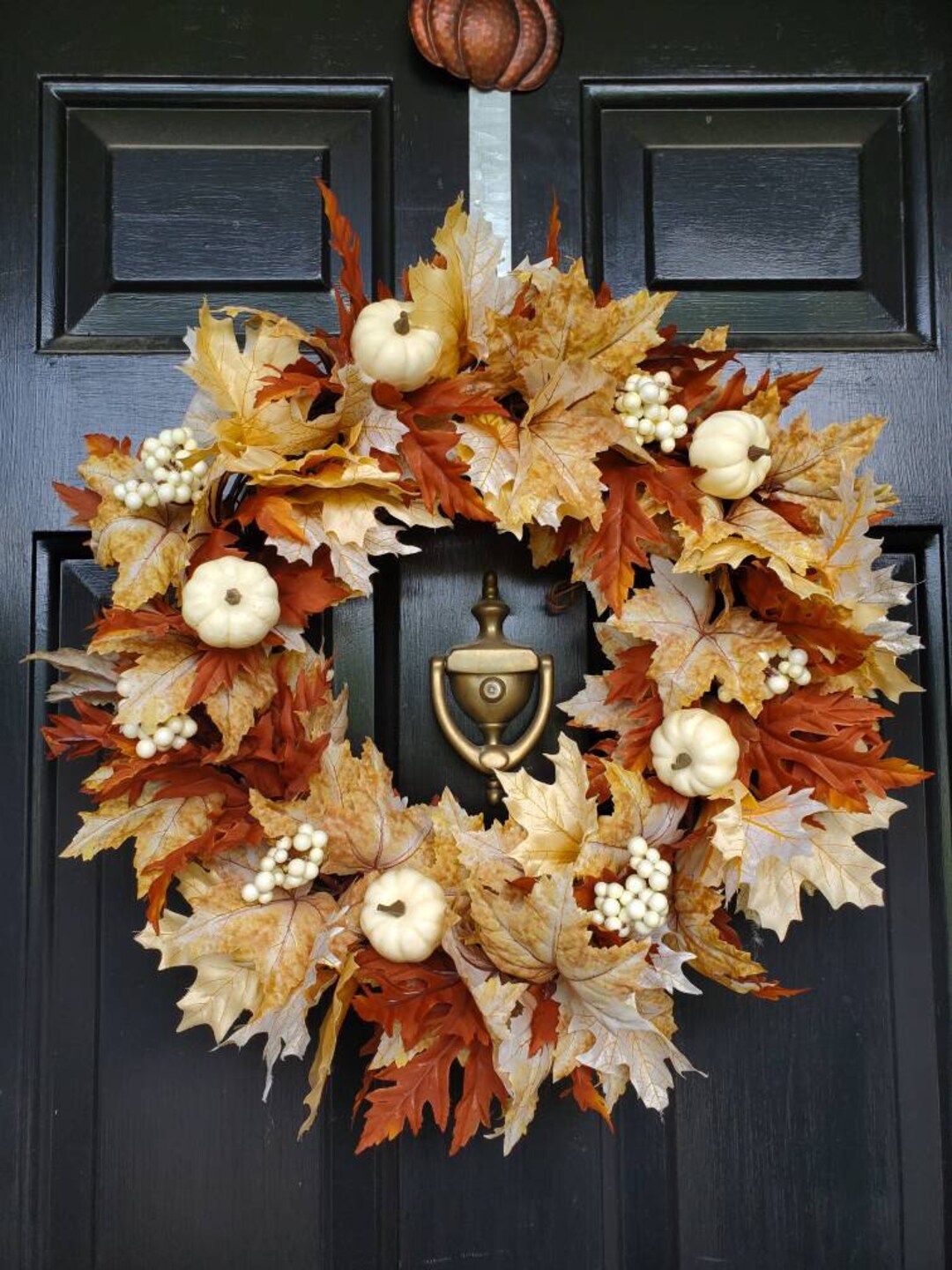 Fall Leaves Wreath for Front Door, Neutral Pumpkin Berry Wreath ...