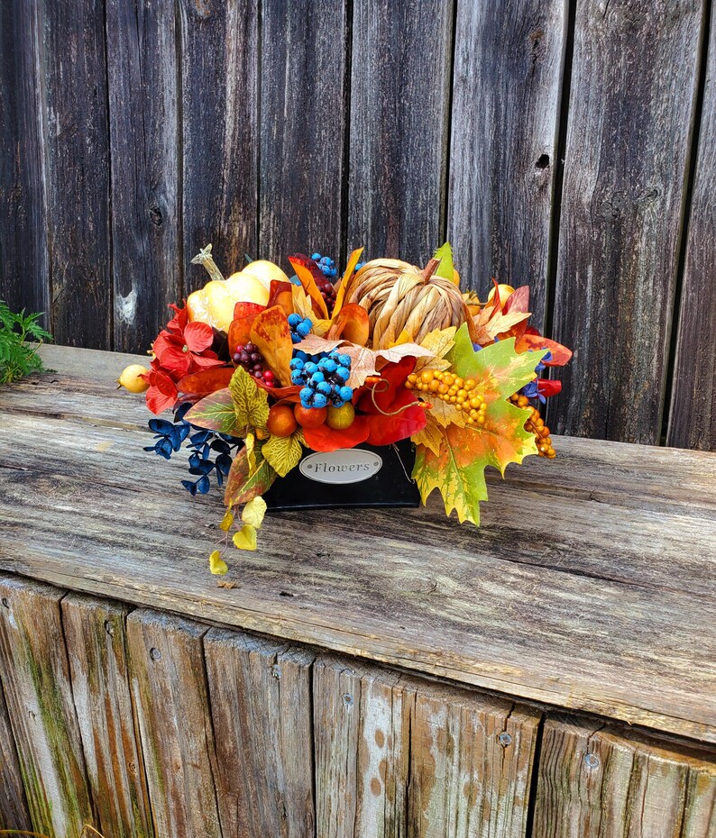 Blue Fall Centerpiece, Navy Blue Fall Decor, Designer Fall Arrangement ...