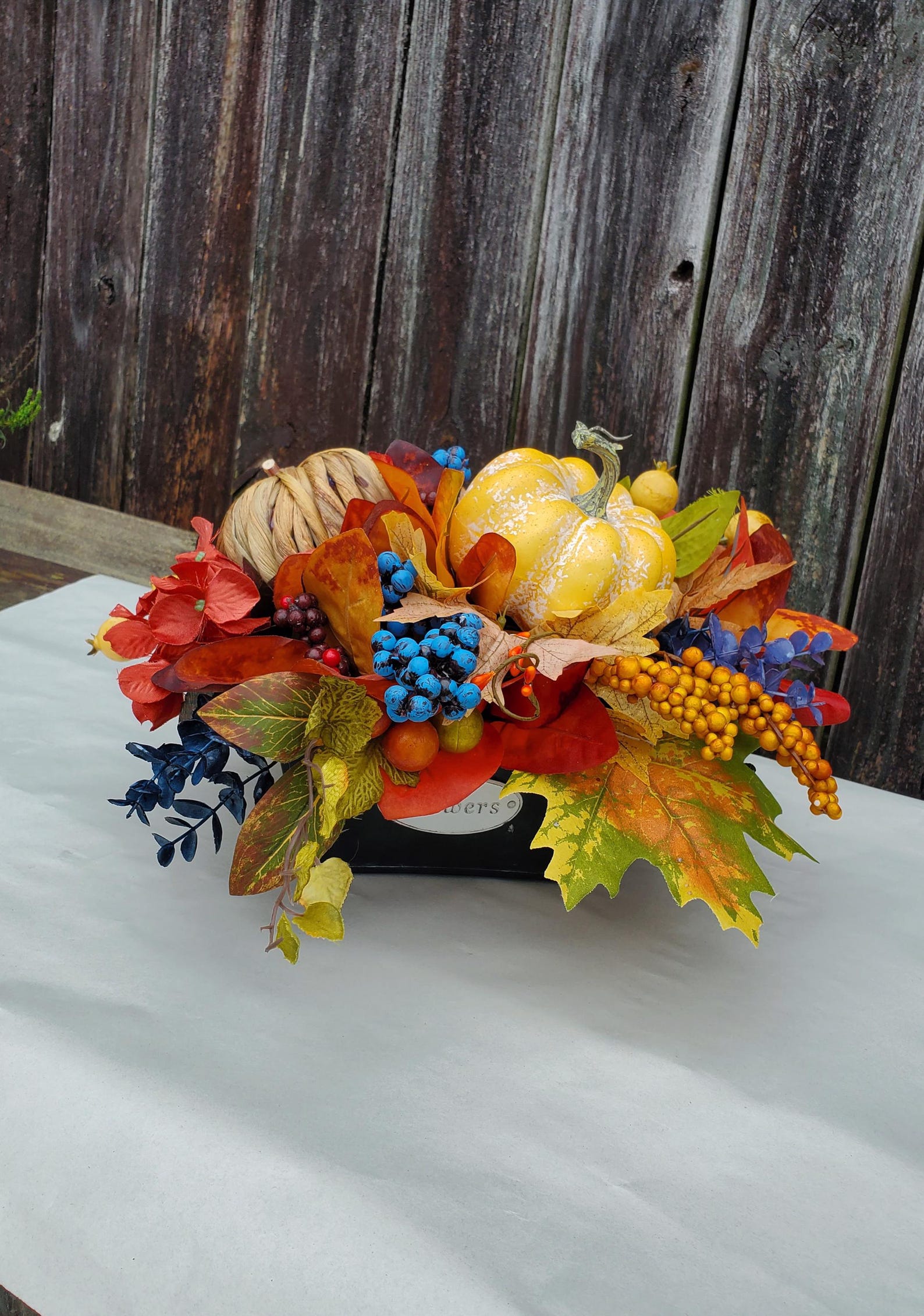 Blue Fall Centerpiece, Navy Blue Fall Decor, Designer Fall Arrangement ...