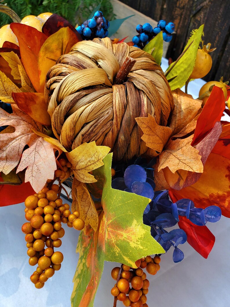 Blue Fall Centerpiece, Navy Blue Fall Decor, Designer Fall Arrangement ...