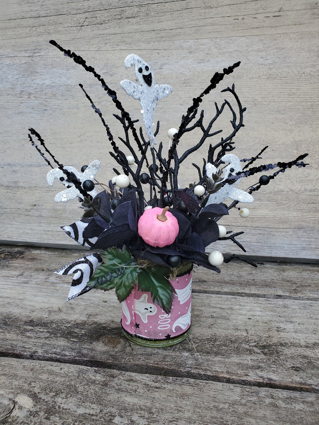 Halloween Floral Arrangement, Ghost Centerpiece, Pastel Halloween Decor ...