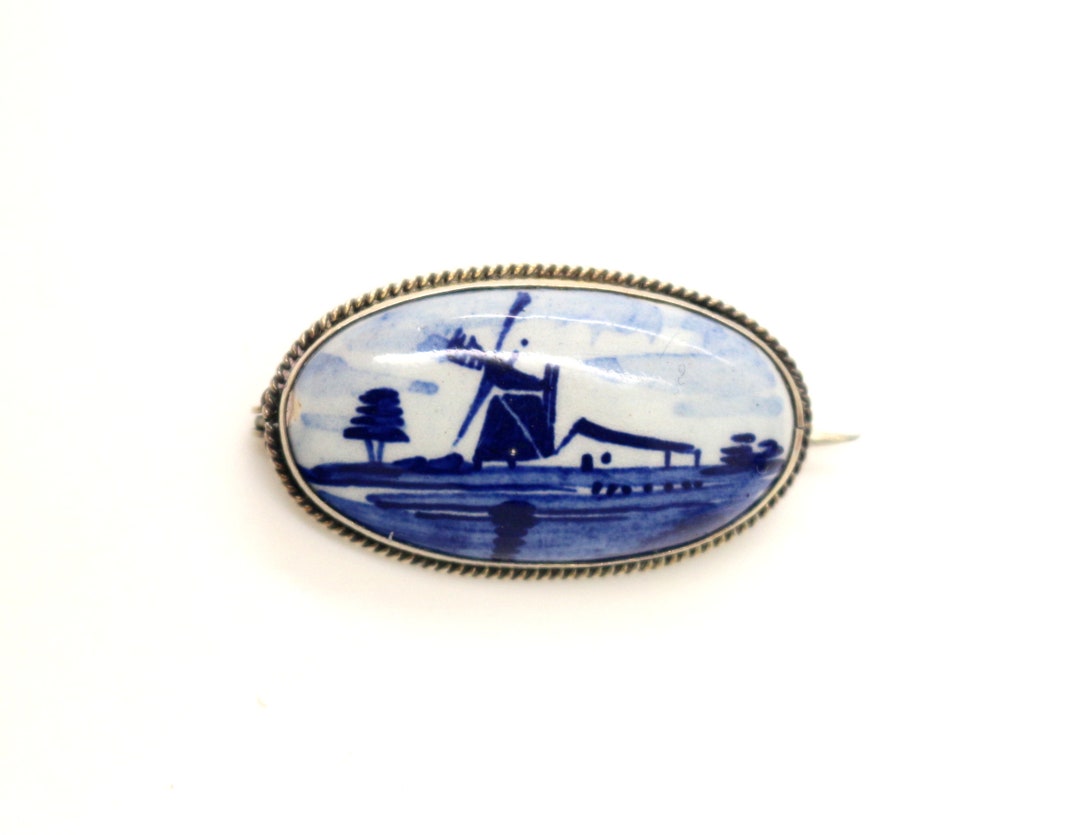 Delft Silver Windmill Brooch Pin Dutch Antique Vintage Collectable ...