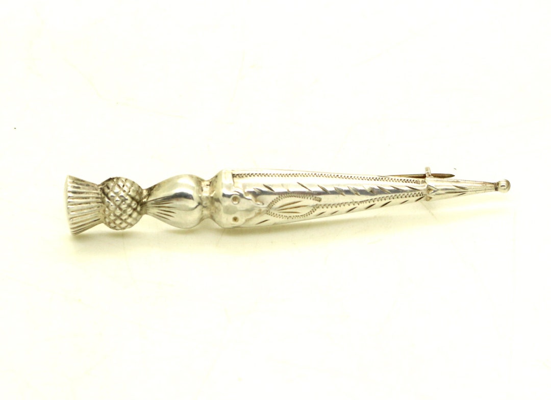 Scottish Thistle Sterling Silver Sword Dirk Dagger Large Brooch Kilt ...