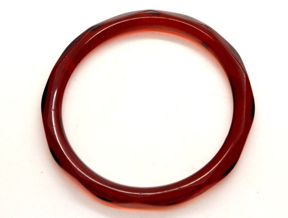 Art Deco CHERRY Red Bakelite Transparent Faceted Bang… - Gem