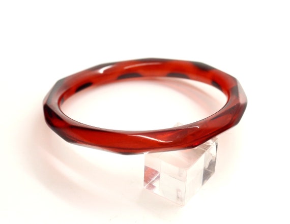 Art Deco CHERRY Red Bakelite Transparent Faceted Bang… - Gem