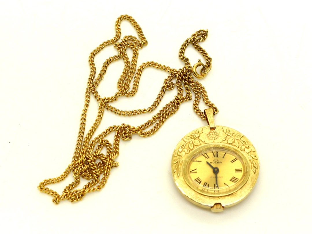 BULER 17 Jewels SWISS Made Ladies Mechanical Gold Colour Watch Pendant ...