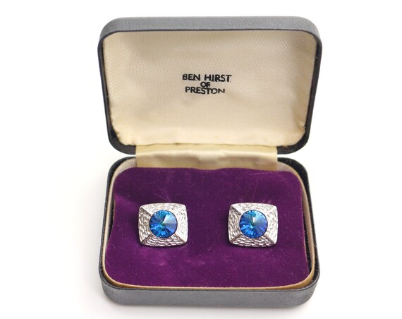 Silver Tone Bright Blue Glass Paste Modernist Style C… - Gem
