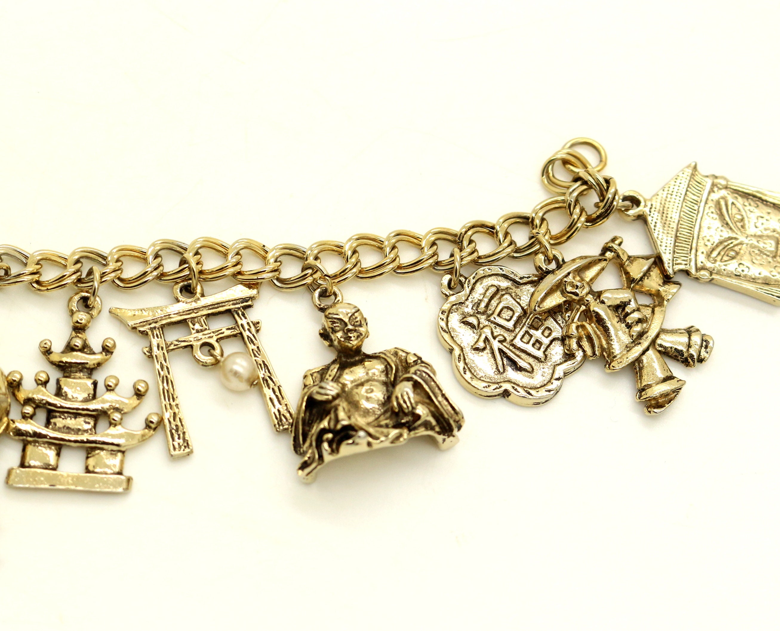 JEWELCRAFT Chinese Good Luck Charm Gold Tone Bracelet 7inch | Etsy