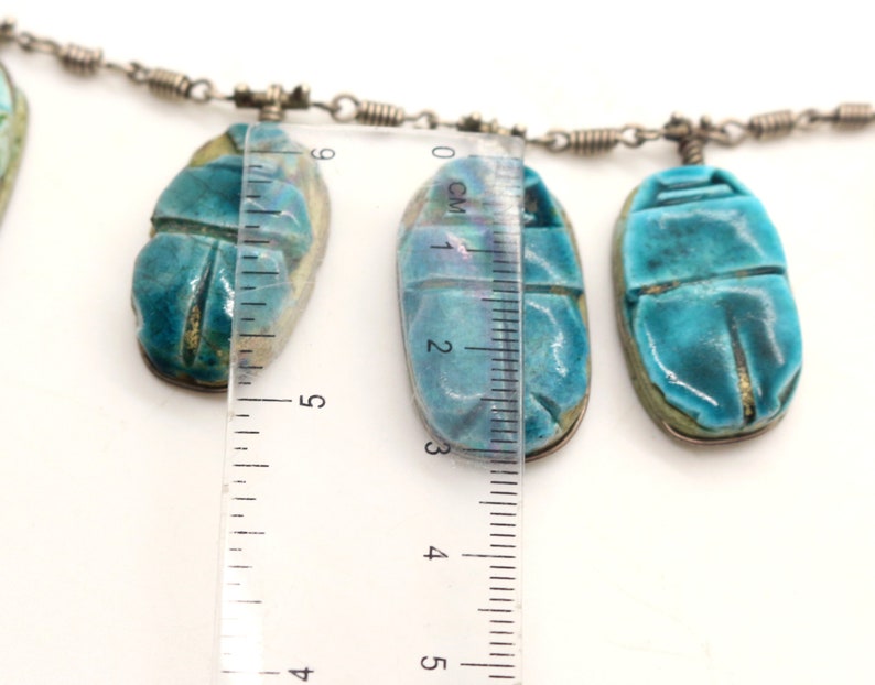 Egyptian Revival Large Blue Pottery Scarab Beetle Beads Etsy