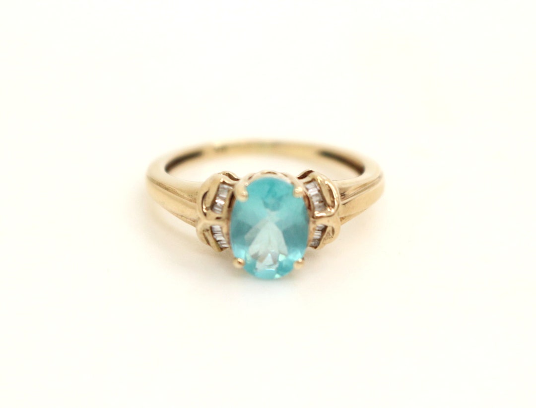 9ct Gold Blue APATITE DIAMOND Ring Sz K 1/2 US 5 1/2 Vintage ...