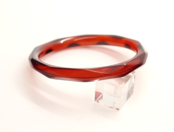 Art Deco CHERRY Red Bakelite Transparent Faceted Bang… - Gem