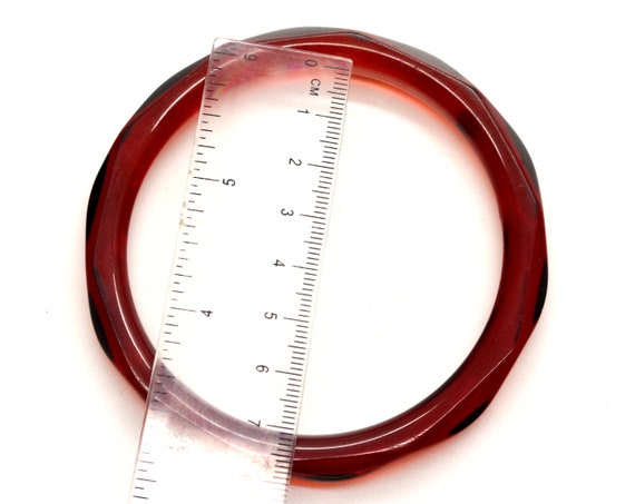Art Deco CHERRY Red Bakelite Transparent Faceted Bang… - Gem