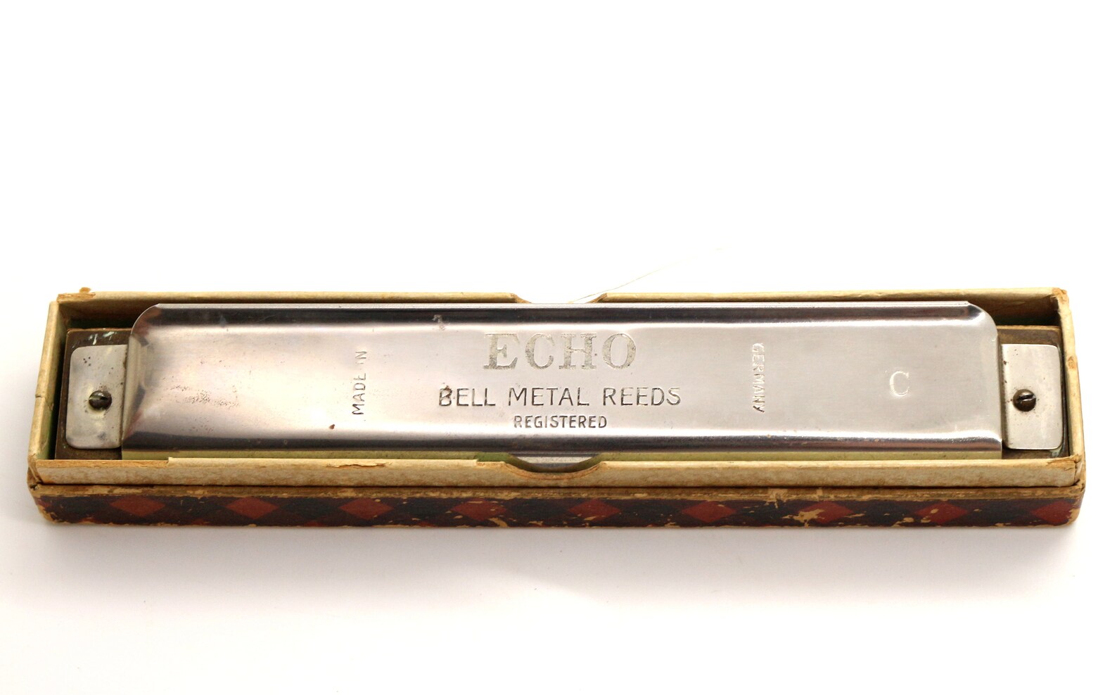 Antique M.hohner ECHO Bell Metal Reeds C Real Brass Plate Harmonica ...