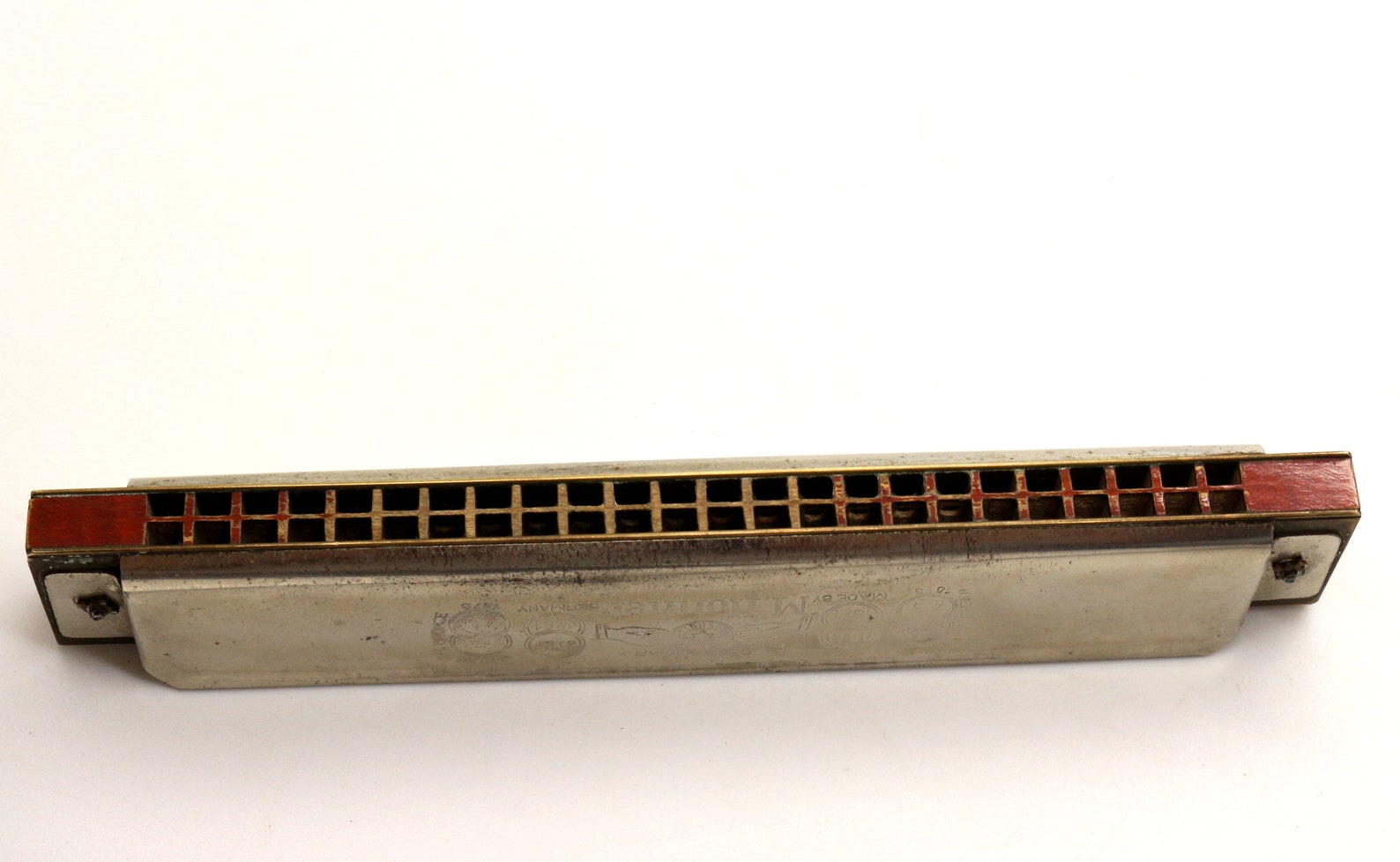 Antique M.hohner ECHO Bell Metal Reeds C Real Brass Plate Harmonica ...