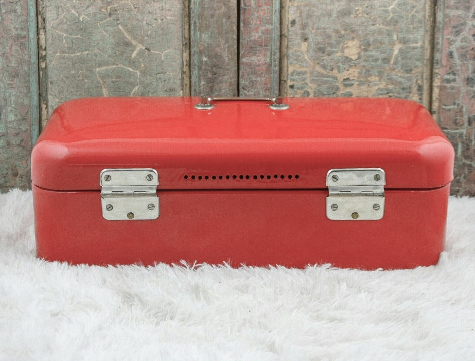 Vintage Enamel Bread Box Enamelware Bin Food Storage Container Enamel ...