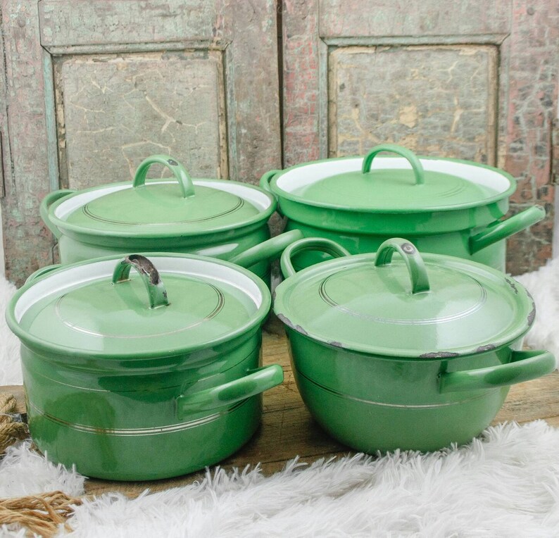 Dutch Enamelware Pan Set Camping Cookware C1950 Enamel Reseda - Etsy