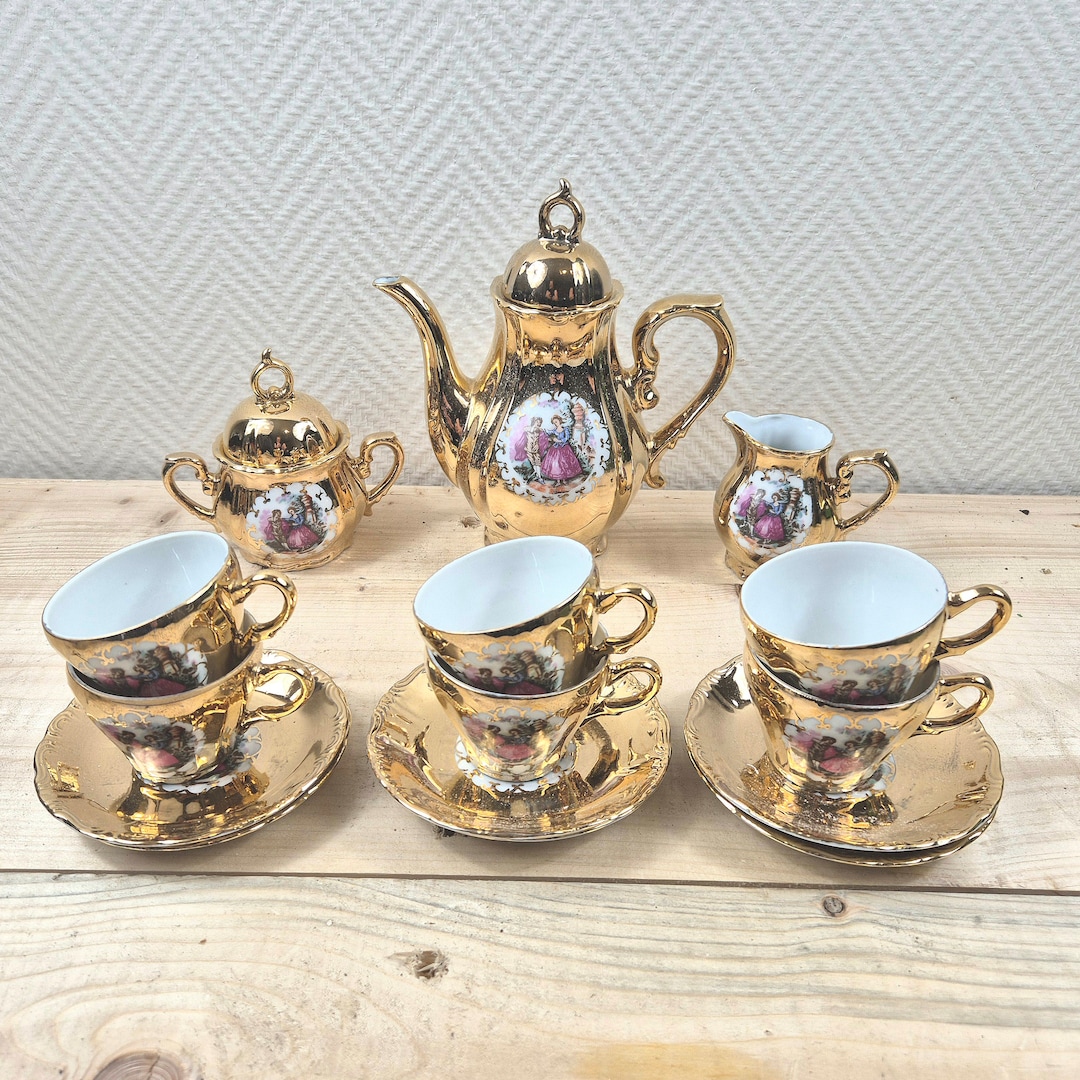 Vintage Coffee Set Limoges Scenery Pot Sugar Creamer Coffee Cups ...