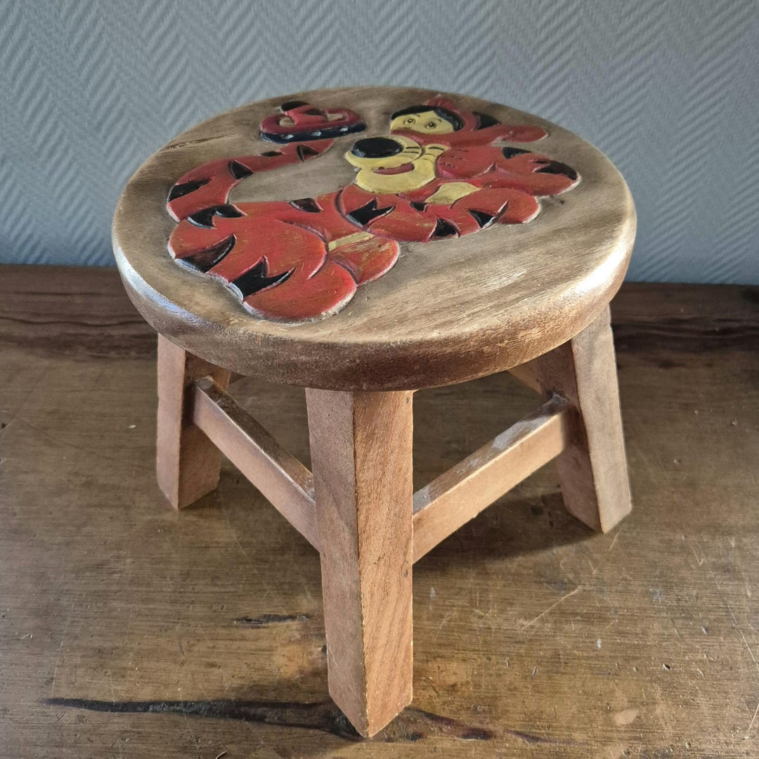 Wooden Child Chair Carved Wood Step Stool TIGGER POOH Children's ...
