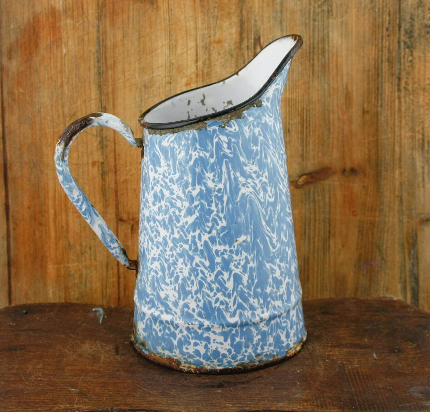 Vintage French Jug Enamelware Swirl Pitcher Enamel Coffee Pot ...