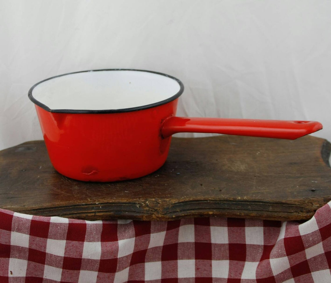 Vintage Enamelware Cooking Pan Red Enamel Cooker Emaille - Etsy
