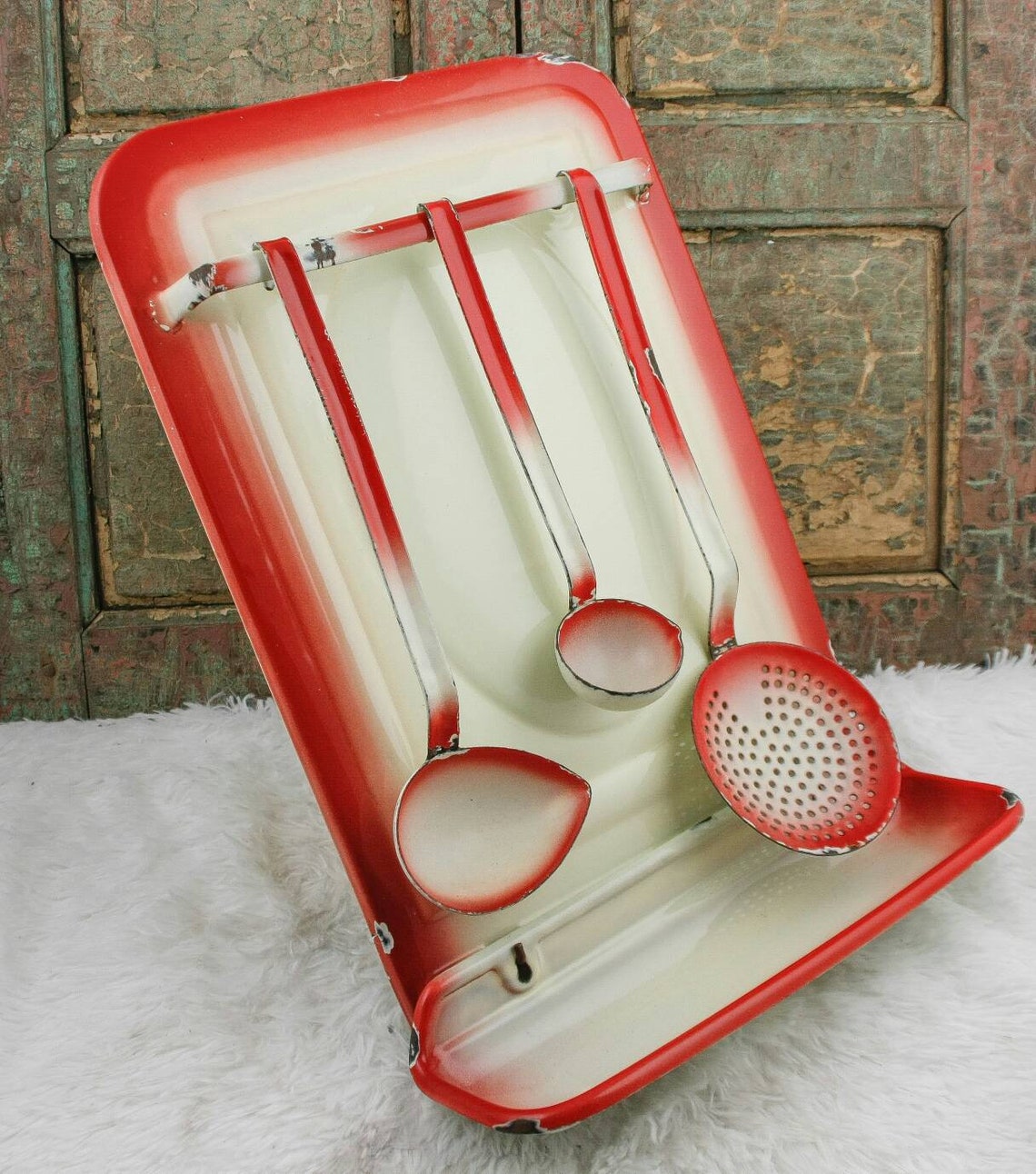 Dutch Enamel Spoon Utensils Rack With Spoons Enamelware Wall | Etsy