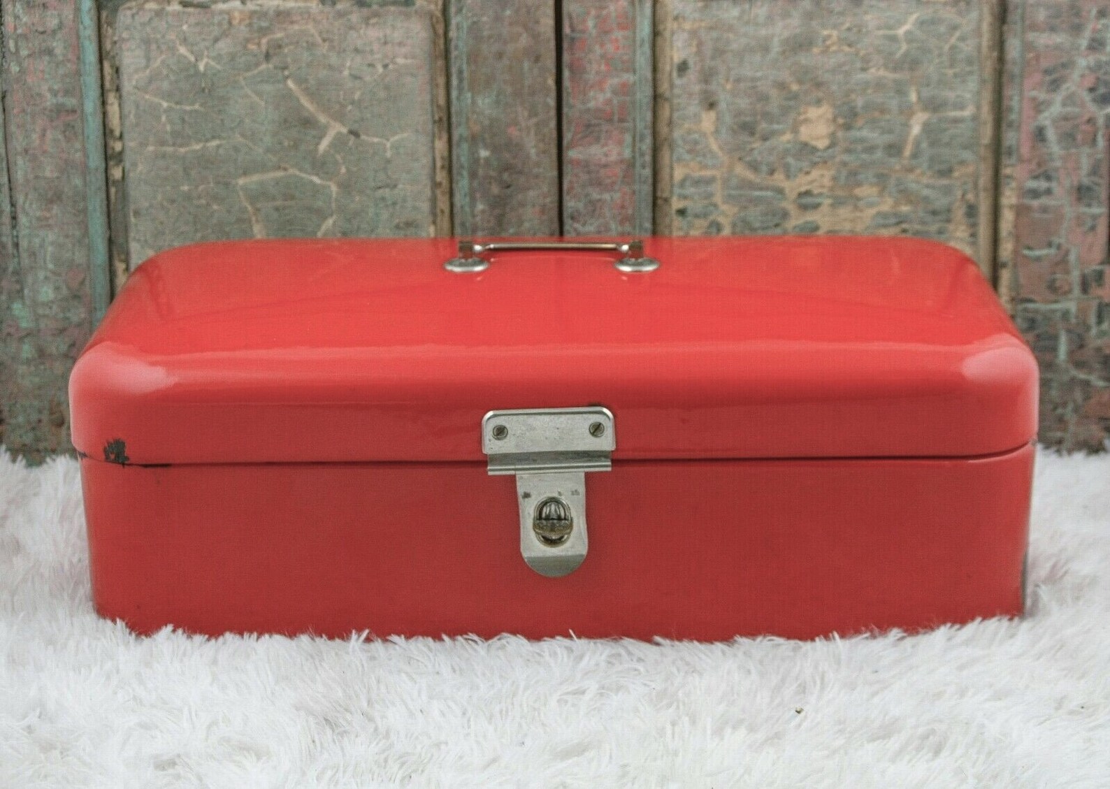 Vintage Enamel Bread Box Enamelware Bin Food Storage Container Enamel ...