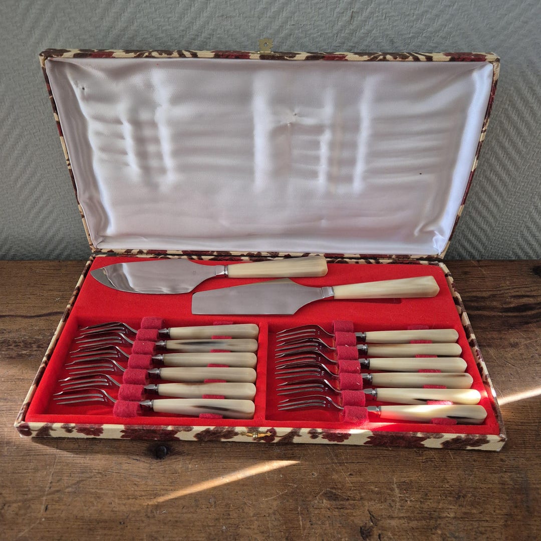Vintage Cake Serving Set Includes Knife, Server, 12 Forks in Box ...