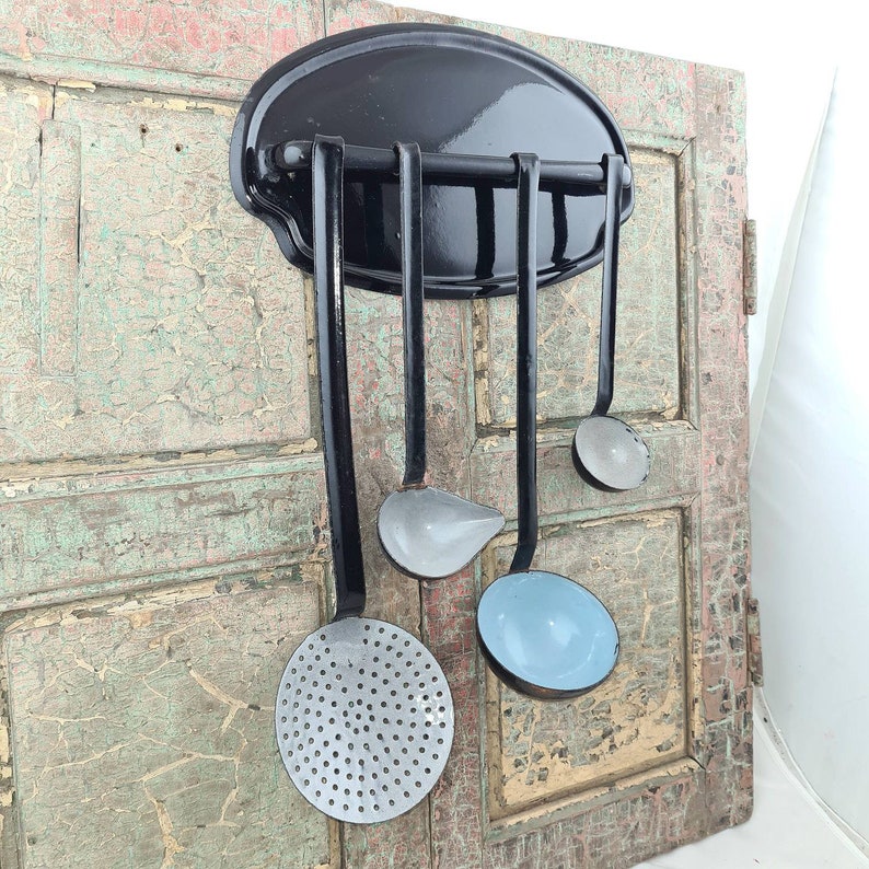 Enamel Spoon Utensils Rack With Spoons Enamelware Wall Holder - Etsy