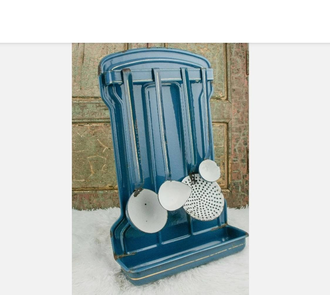 C1960's DUTCH Enamel Spoon Rack vintage Enamelware wall mounted Utensil ...