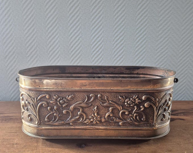Vintage Copper Container Planter Brass Oval Floral Design Flower Pot ...