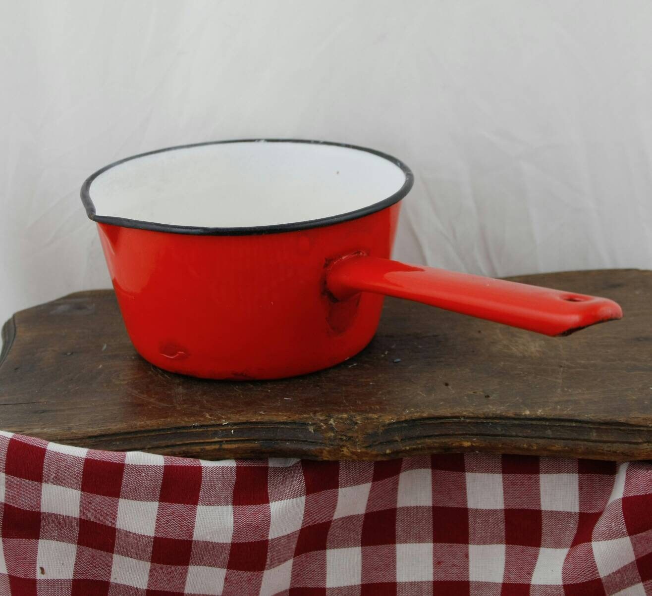 Vintage Enamelware Cooking Pan Red Enamel Cooker Emaille Steelpan - Etsy